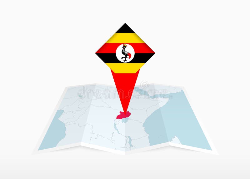 Uganda is Depicted on a Folded Paper Map and Pinned Location Marker ...