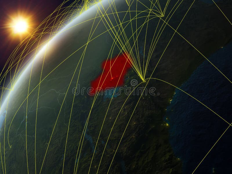 Uganda on Earth with Network Stock Illustration - Illustration of ...