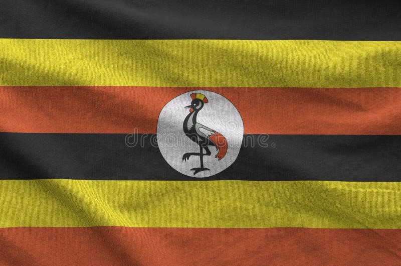 Uganda Flag Depicted on Folded Wavy Fabric of Old Cloth Stock Image ...