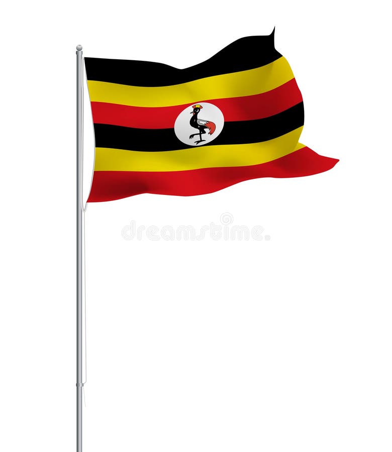 Uganda Flag Waving on Pole.Isolated National Flag of Uganda Stock ...