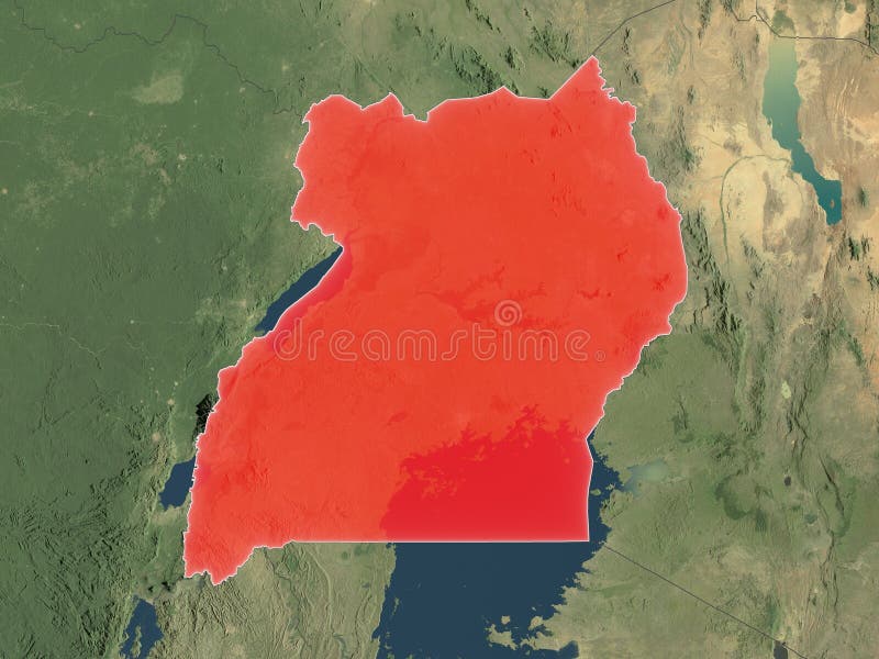 Uganda Highlighted on Realistic Map Stock Illustration - Illustration ...