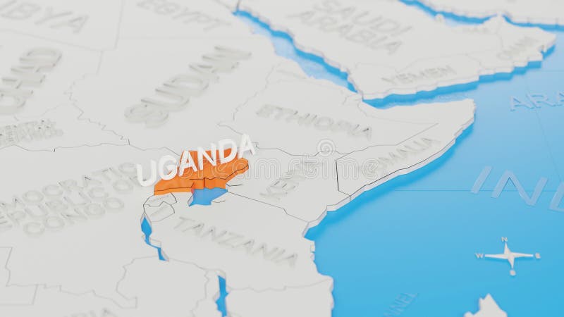 Uganda Highlighted on a White Simplified 3D World Map. Digital 3D ...
