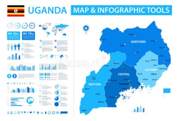 Uganda Infographic Map with Data Visualization Elements - Vector Map of Uganda Stock Vector ...