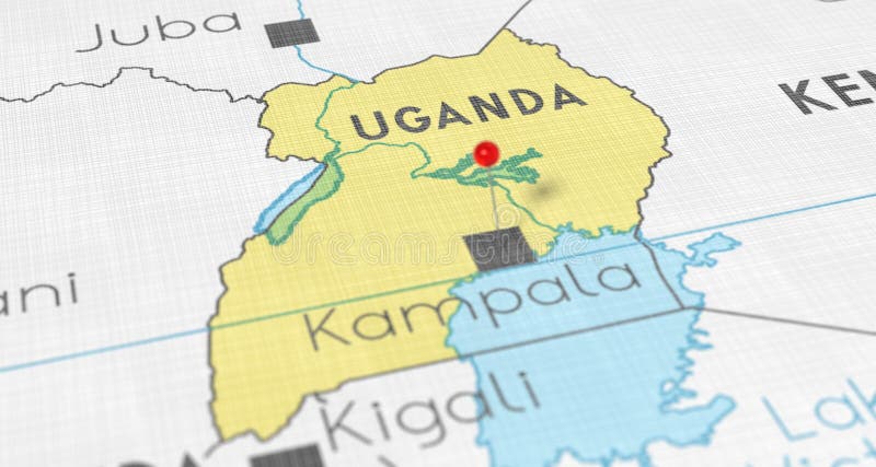 Uganda, Kampala - Push Pin on Political Map Stock Illustration ...