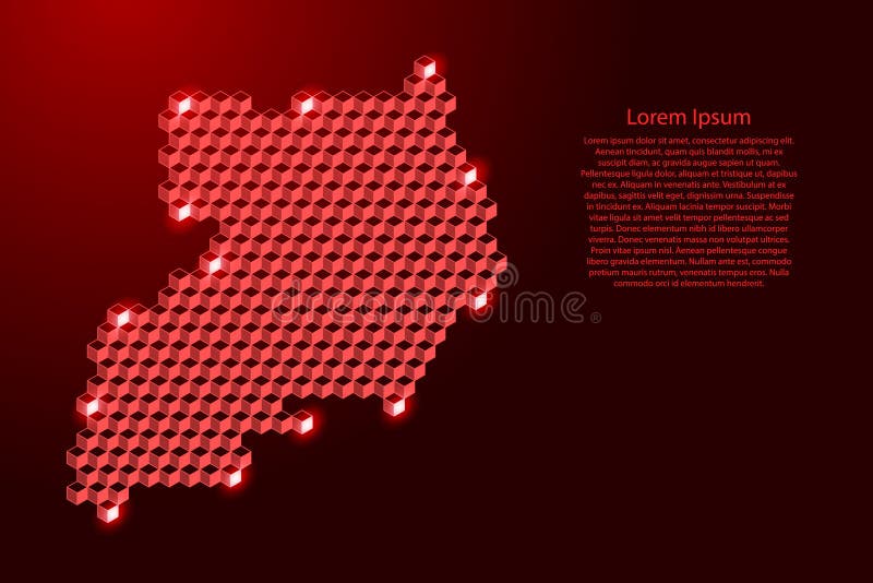 Uganda Map from 3D Red Cubes Isometric Abstract Concept, Square Pattern ...