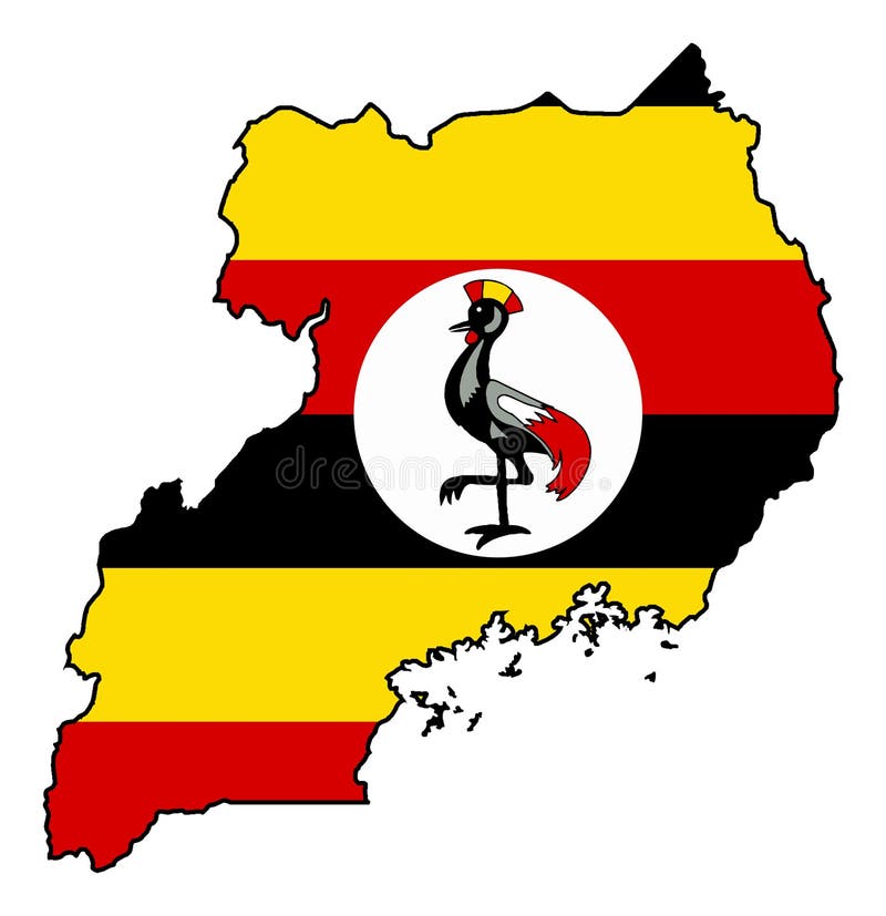Uganda Outline Silhouette Map with the National Flag Stock Vector ...