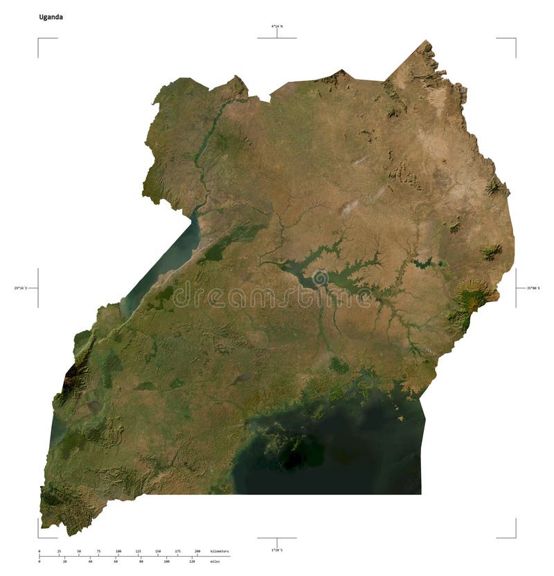 Uganda Shape on Black. Low-res Satellite Stock Illustration ...
