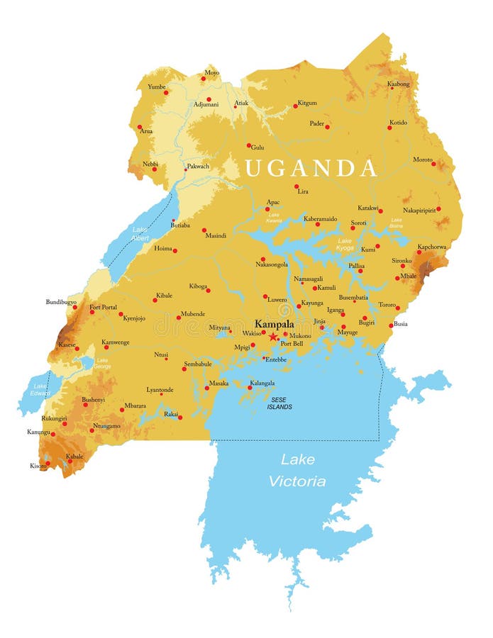 Uganda Highly Detailed Physical Map Stock Vector - Illustration of ...