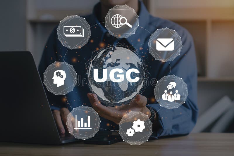 UGC (User-generated Content).Businessman Using a Computer To "UGC ...