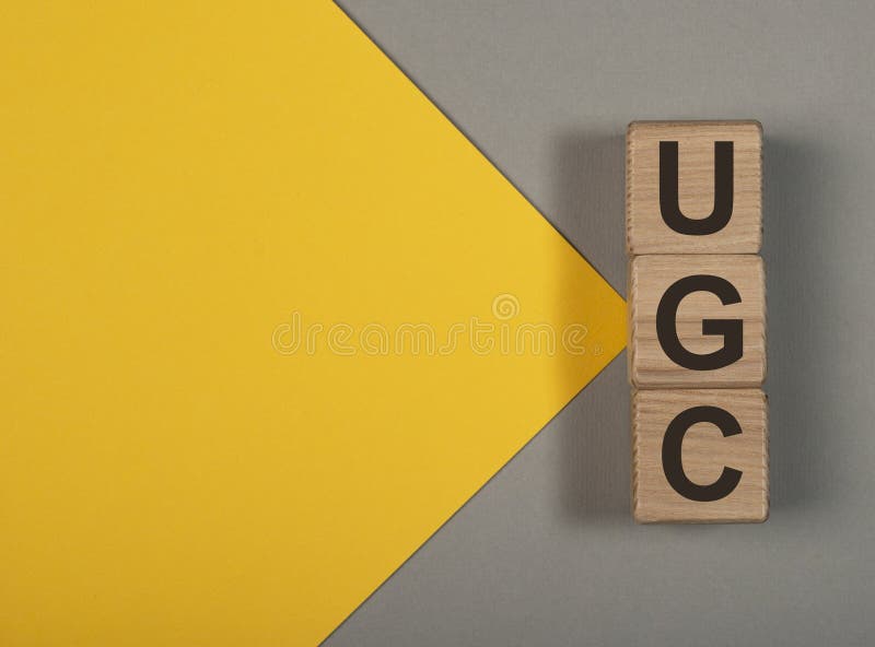 UGC User Generated Content on Dices on Yellow and Gray Banner ...
