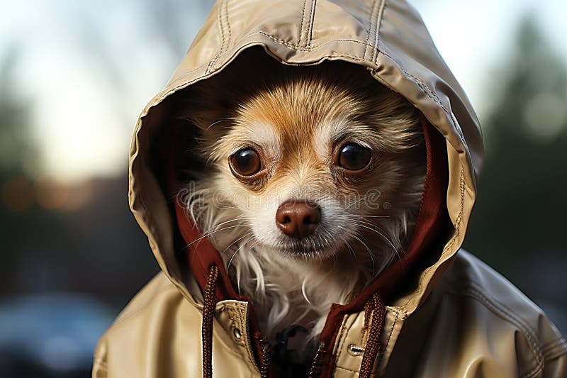 An Ugly Dog Like a Rat in a Jacket with a Hood. Stock Image - Image of ...