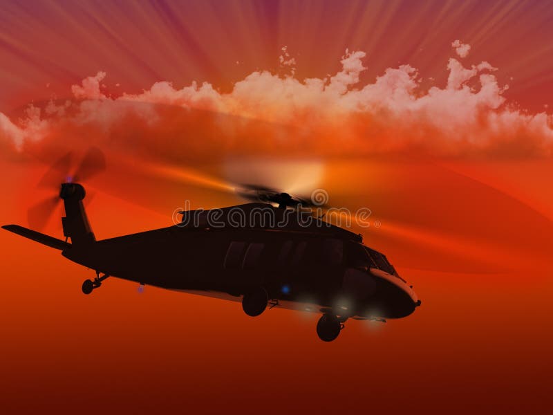 UH-60 Blackhawk Flying Sunset Stock Illustration - Illustration of ...