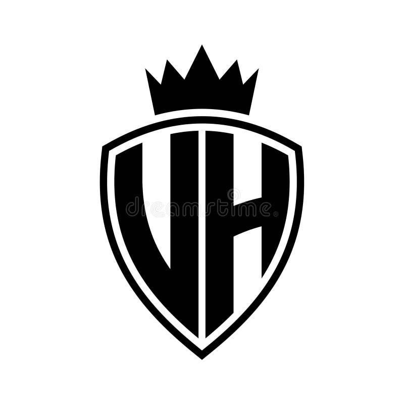 UH Letter Monogram Shield and Crown Outline Shape with Black and White ...