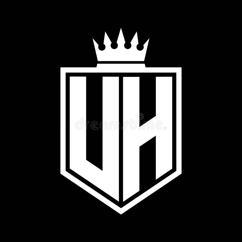 UH Logo Monogram Bold Shield Geometric Shape with Crown Outline Black ...