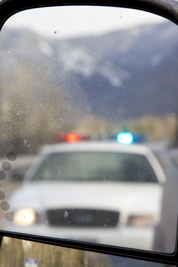 Police Car in Rearview Mirror Stock Photo - Image of ticket, police ...