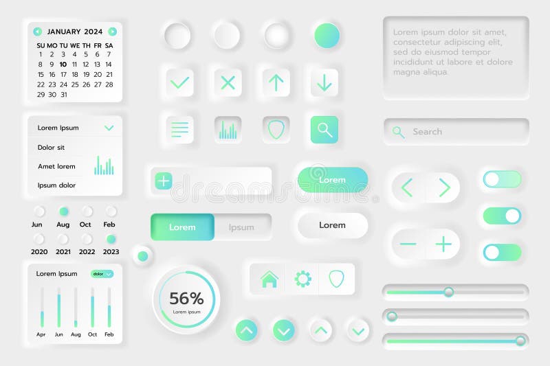 UI Button. Kit Neomorphic App Isolated Elements, Calendar UX Objects ...
