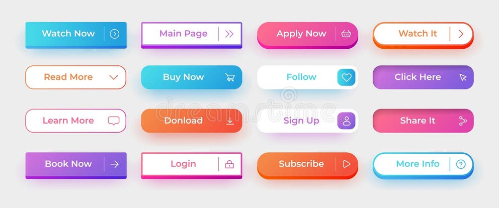 UI Button. Website Rectangular Modern Action Interface Elements. App ...