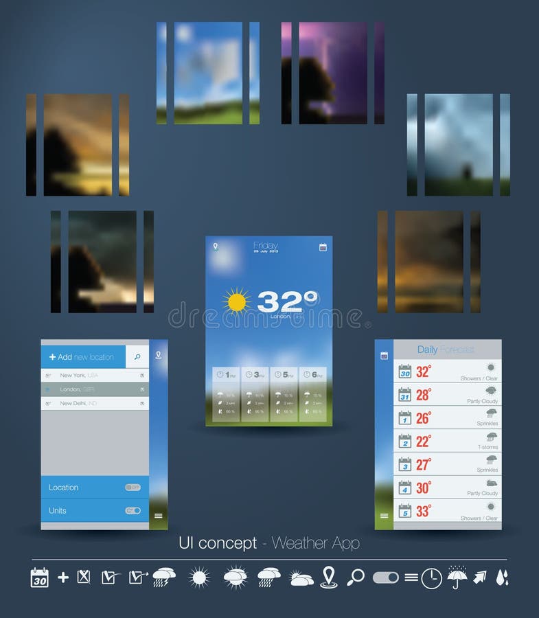 UI concept for Weather App stock vector. Illustration of icons - 41405612