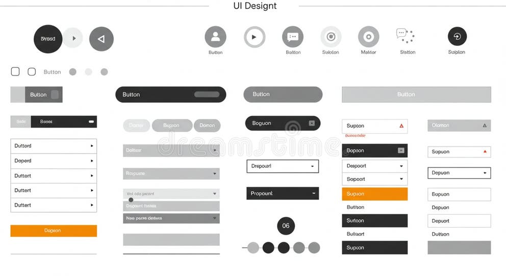 Ui Design Concept Featuring Various Interface Elements Such As Buttons Dropdowns Stock