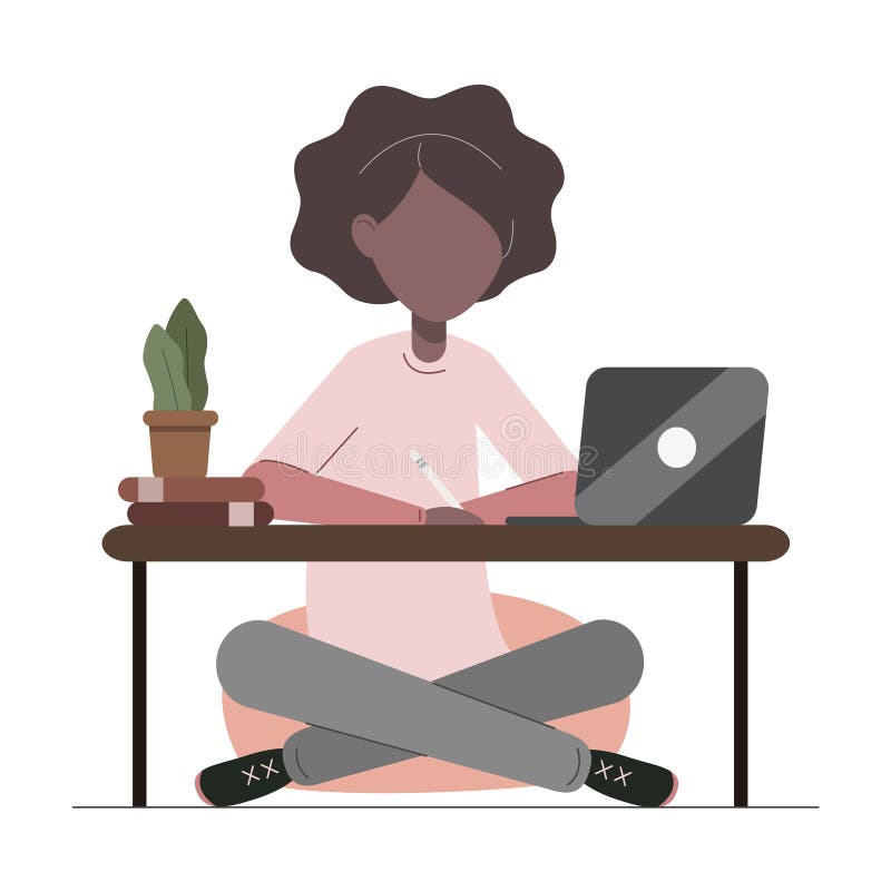 African American Woman UI UX Designer Working on Laptop. Stock Vector ...