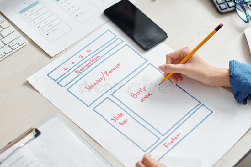 UI Designer Drawing Interface Layout Stock Photo - Image of occupation ...