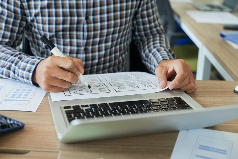 UI Designer Drawing Sketch of Interface Stock Image - Image of laptop ...
