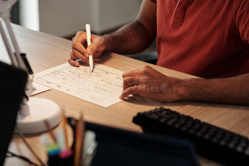 UI Designer Drawing Website Wireframe Stock Photo - Image of business ...