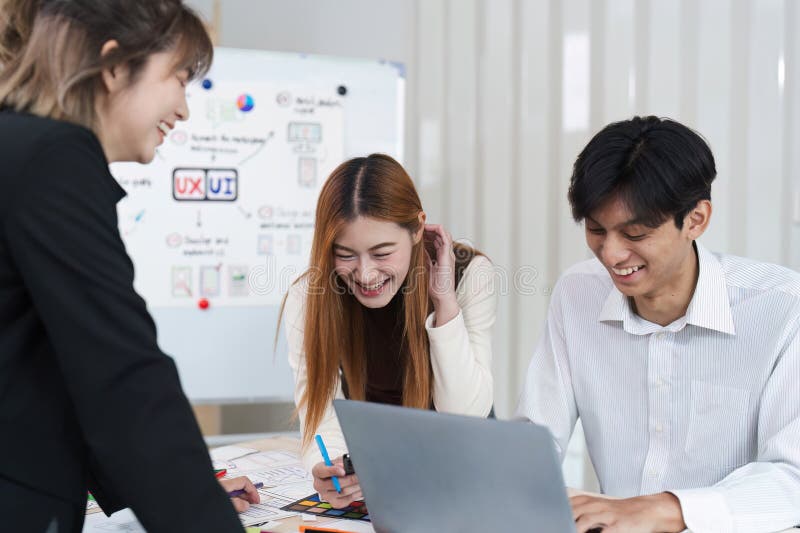 UI Designer and UX Developer Brainstorm Idea To Design the Application Interface. Creative ...