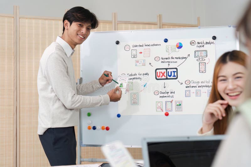 UI Designer and UX Developer Brainstorm Idea To Design the Application Interface. Creative ...