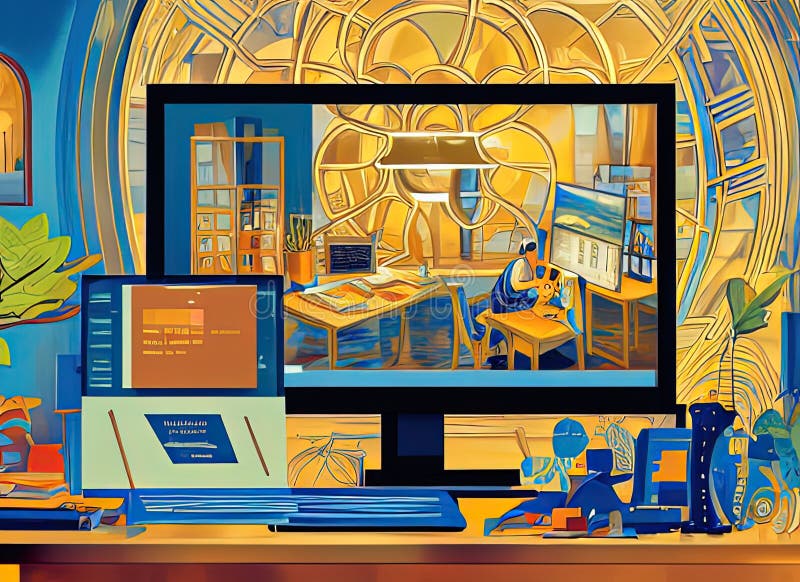 Ui Developer Job Fictional Work Environment. Stock Illustration ...