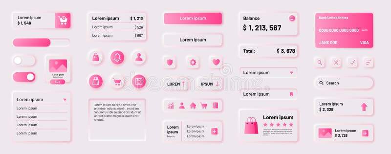 Ui Elements. App Interface Button, Mobile Shop Ux Kit, Neumorphic Template. Website Price for ...