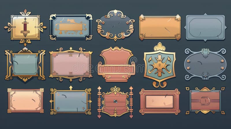 UI Elements with Golden, Bronze, and Silver Ornate Borders. Modern ...