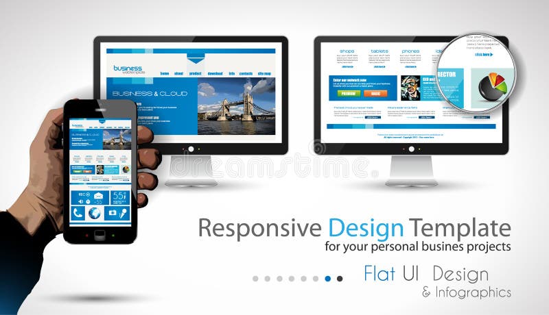 UI Flat Design Elements in a Modern HD Screen Stock Illustration ...