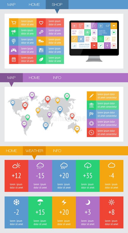 Ui, Infographics and Web Elements Including Flat Design Stock Vector ...