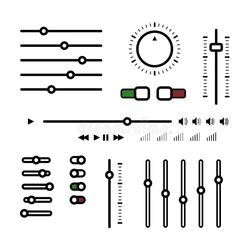 UI Interface Elements. Sliders, Switches, Dial Knob. Minimalistic Flat ...