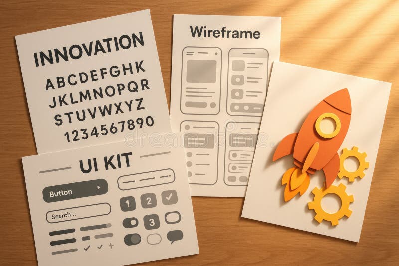 Ui Kit Design Innovation Wireframe Mockup Startup Stock Illustration ...