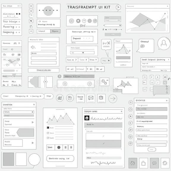 UI Kit Design Layout Featuring Various Interface Elements in Grayscale. Includes Stock ...