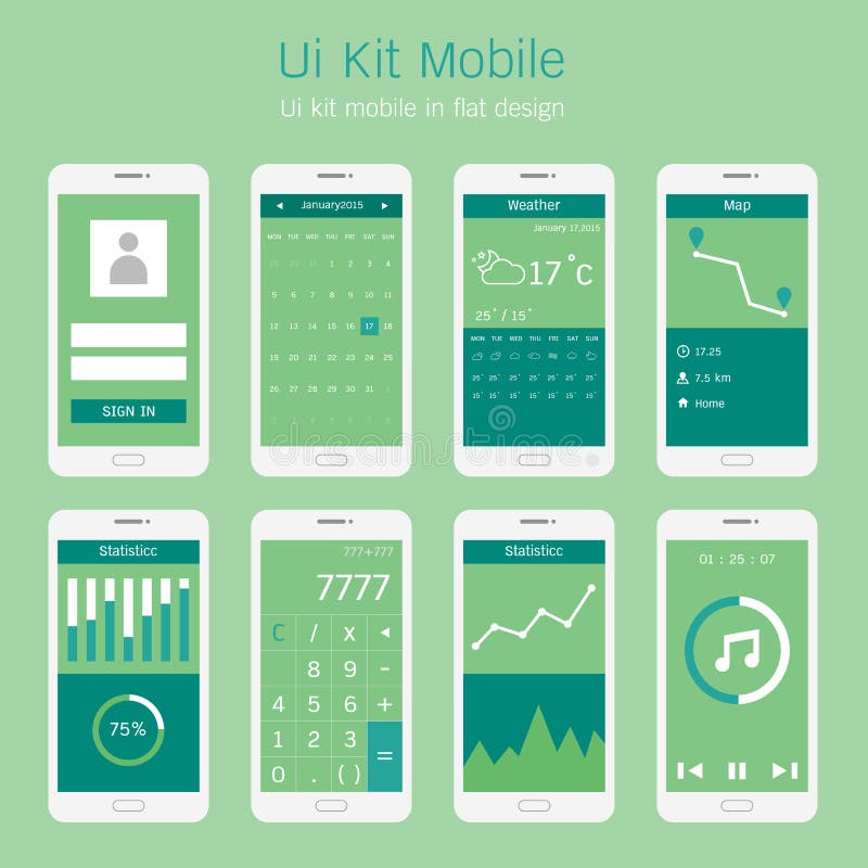 Ui Kit Mobile in Flat Design Stock Vector - Illustration of modern ...