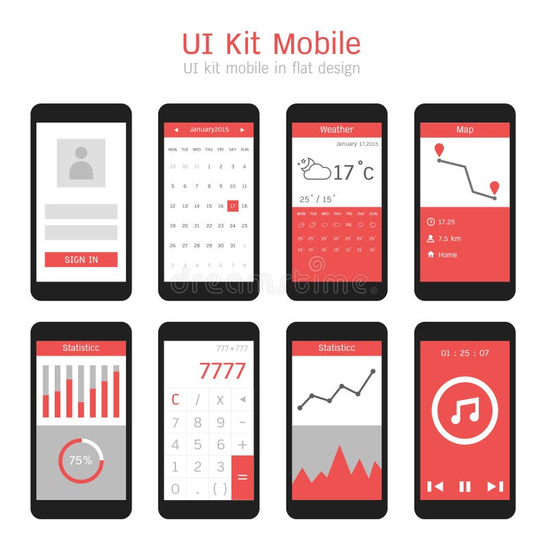 Ui Kit Mobile in Flat Design Stock Vector - Illustration of frame ...