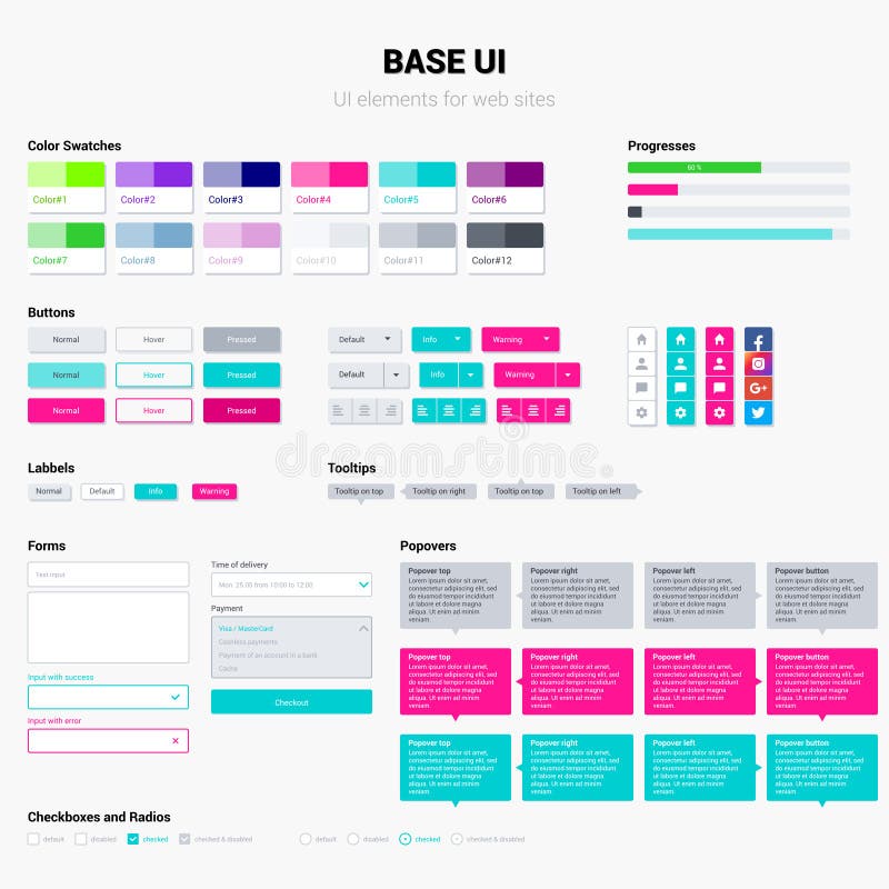 Ui Kit in Trendy Bright Colors. Vector Elements. Easy Change. Stock ...