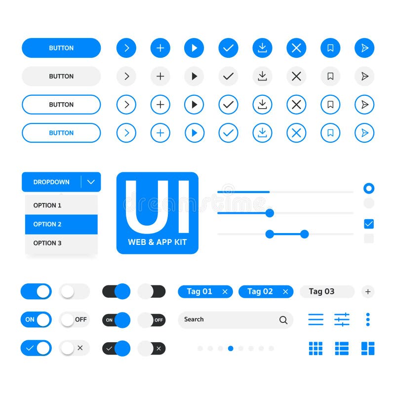 UI Kit Web & Application Blue Elementals Template, Flat Design Stock ...
