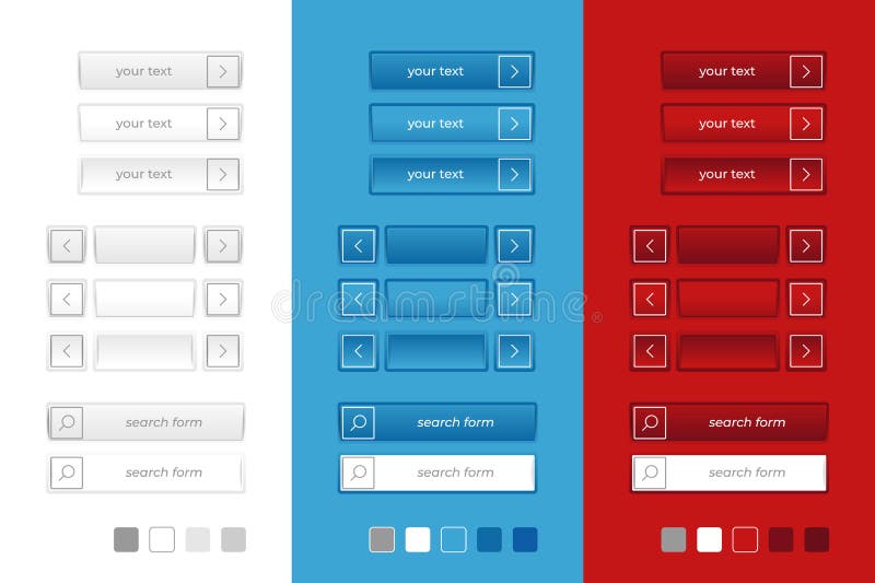 UI Kit for Web Design, in Three Color Scheme and Three Button States ...