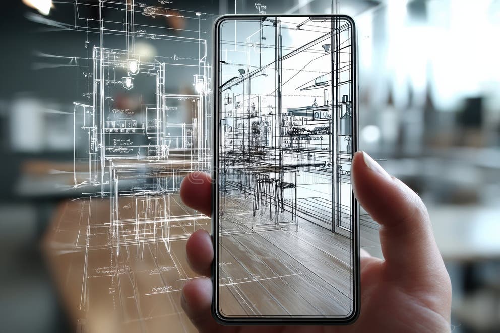 UI Layout Wireframe is Displayed in Augmented Reality Above a ...