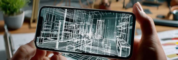 UI Layout Wireframe Projected Above Smartphone in Augmented Reality ...