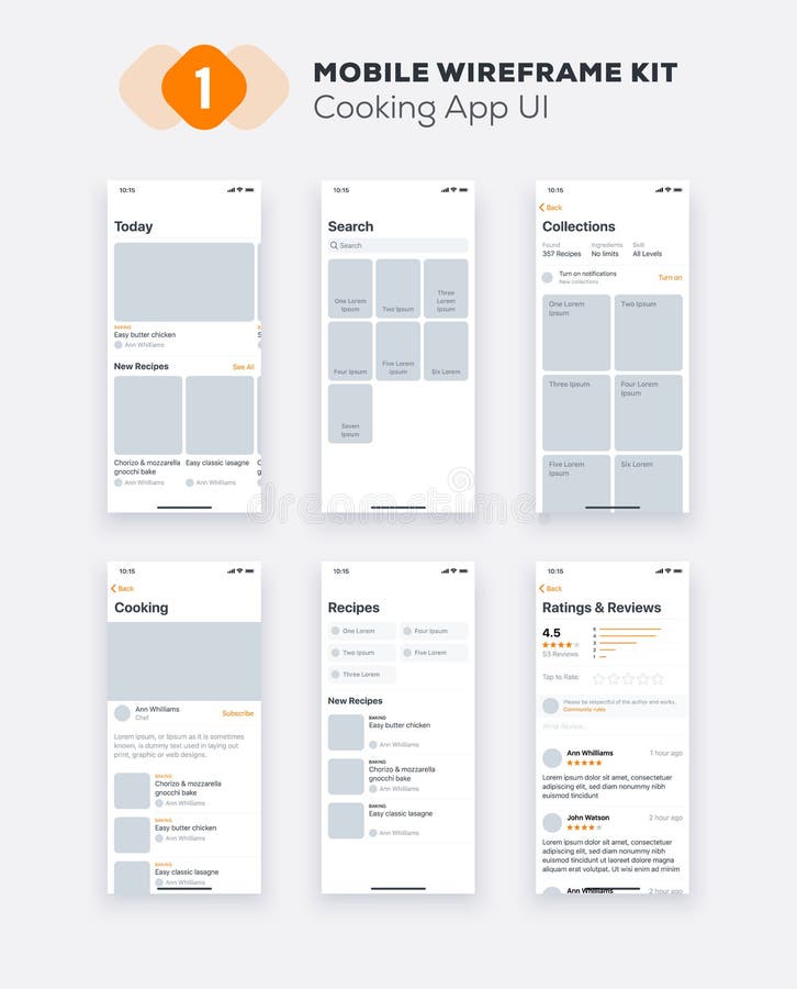 Ui Mobile App Cooking Ux Gui Design Elements Mobile Application Template Layout Stock Vector