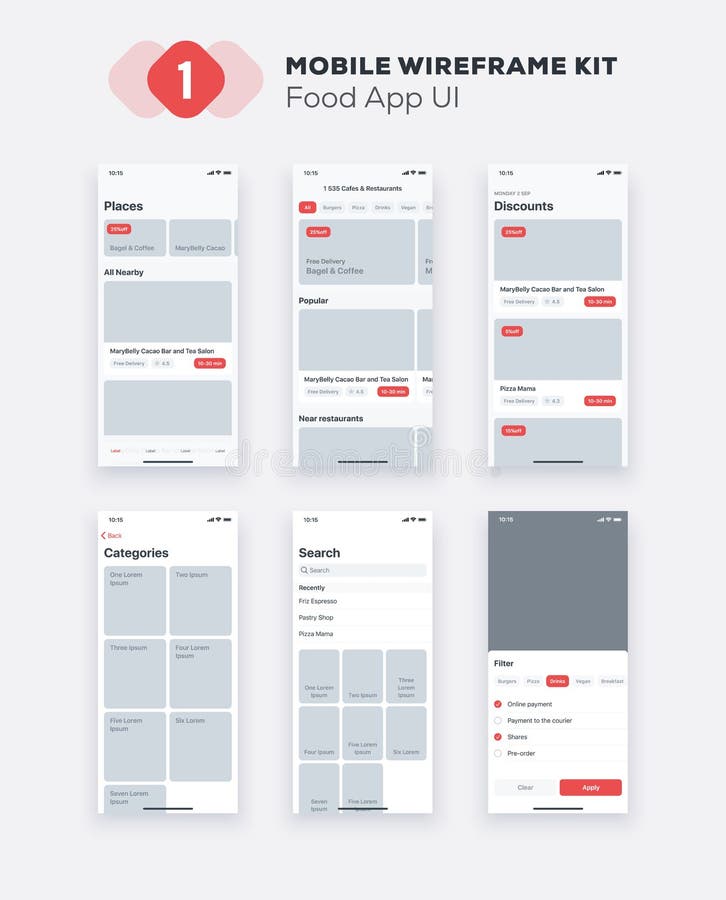 Mobile App Design. UI UX Wireframe Kit for Smartphone Stock ...