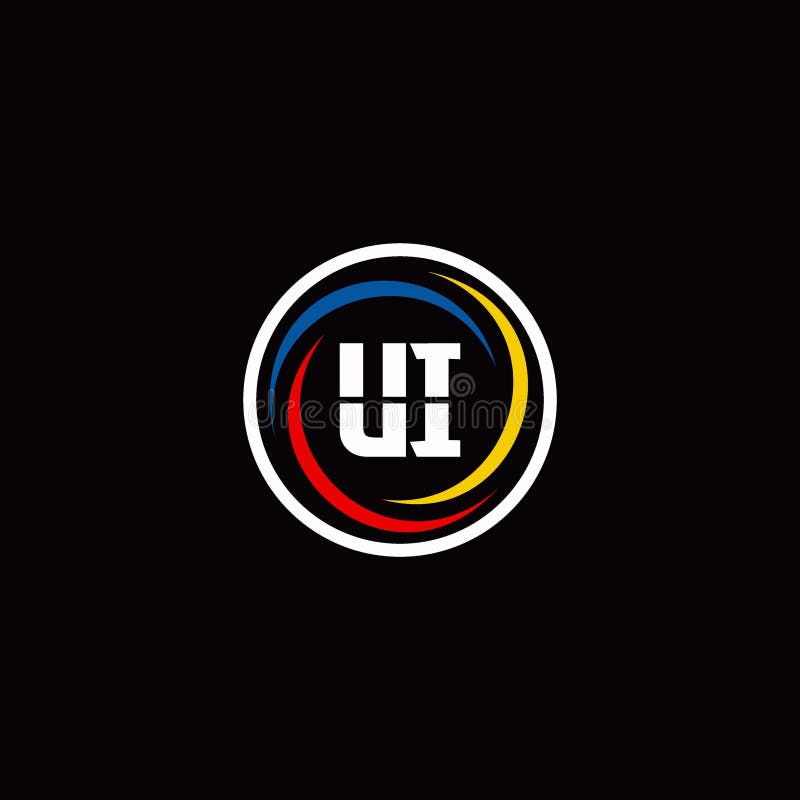 UI Monogram Logo Isolated on Circle Shape with 3 Slash Colors Rounded ...