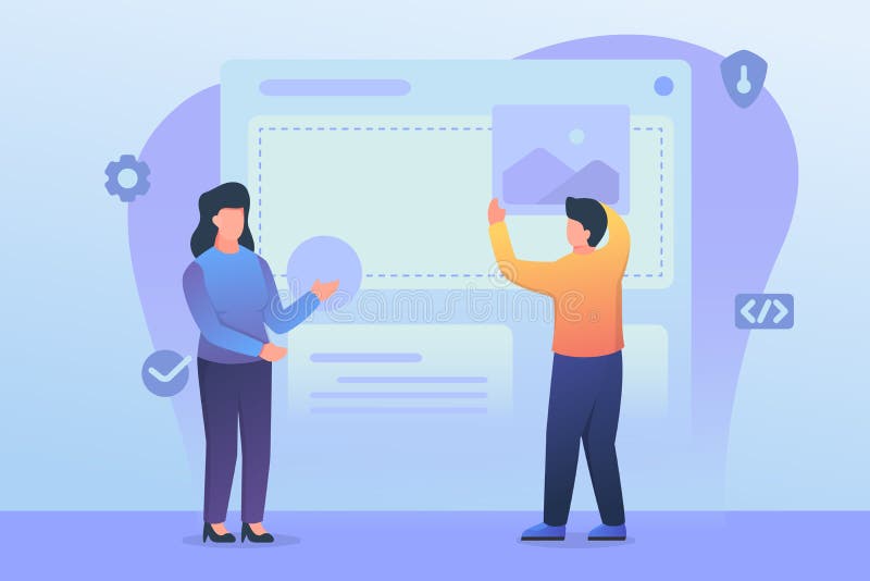 Ui or Ox Development with Man and Woman Setting Website Layout ...