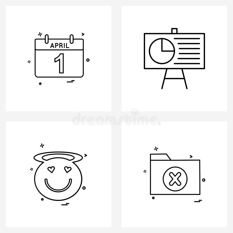 UI Set of 4 Basic Line Icons of April; Emoji; Labour Day; Presentation ...