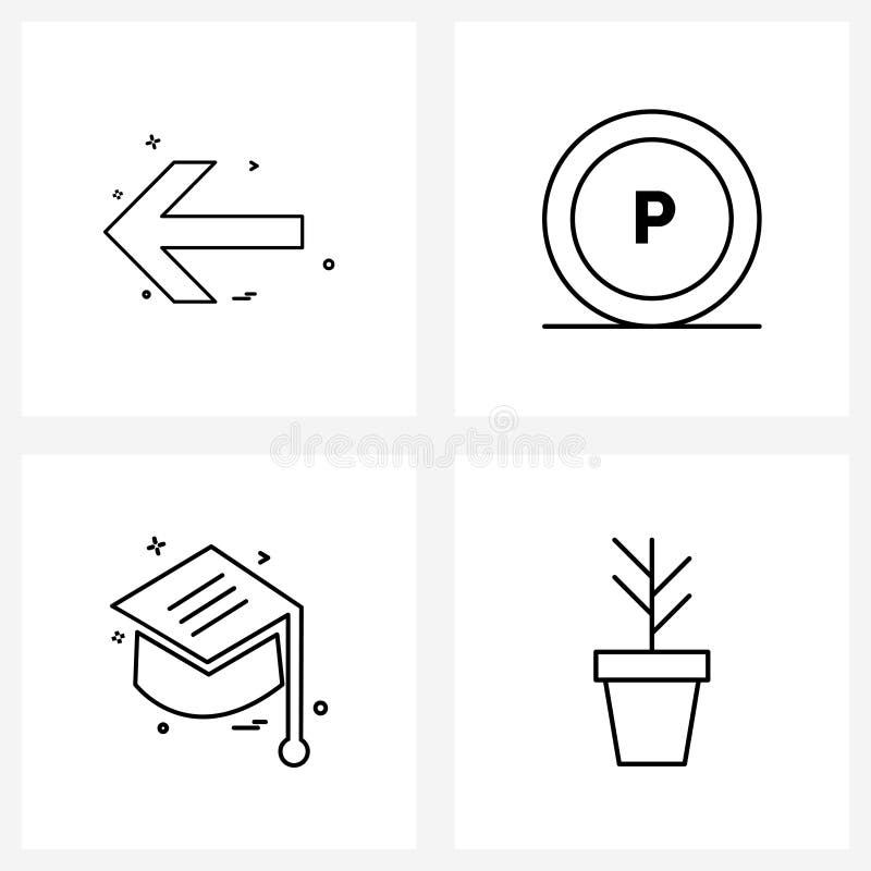 UI Set of 4 Basic Line Icons of Arrow, Graduation, Arrow, Sign ...